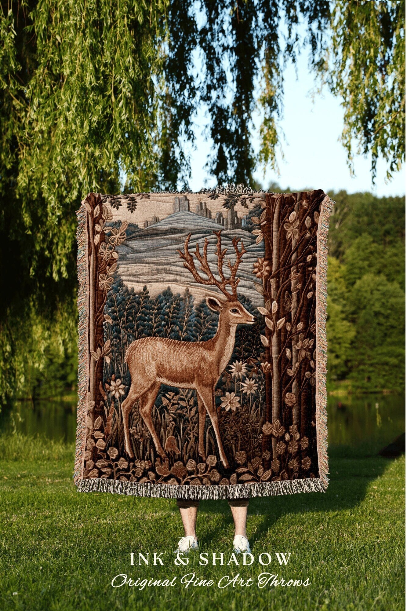 Rustic Lakehouse Decor Blanket | Pastel Folklore Aesthetic Folk Art Ta ...